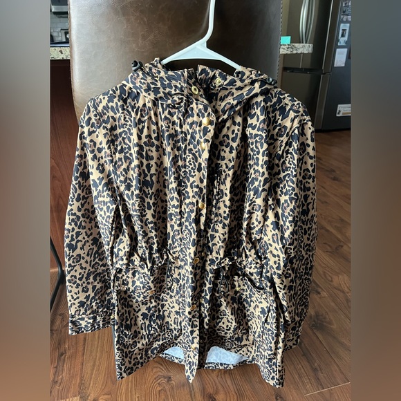 J. Crew | Jackets & Coats | J Crew Leopard Print Rain Jacket Size S ...